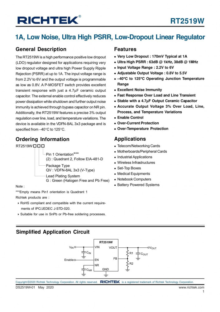 RT2519W datasheet page 1