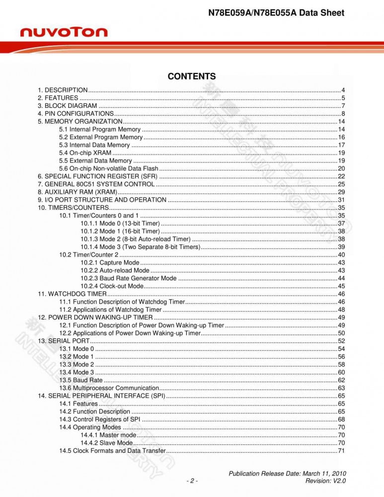 N78E055A datasheet page 2