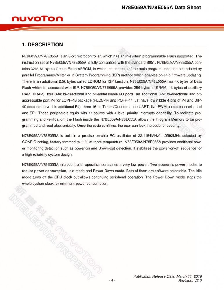N78E055A datasheet page 4