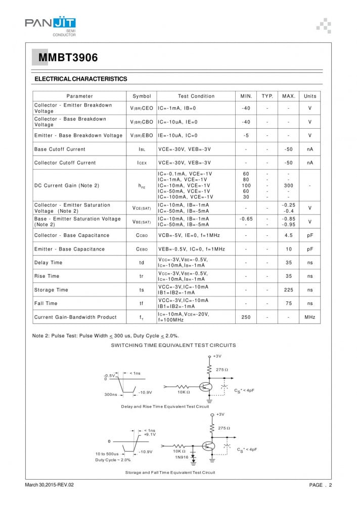 PANJIT MMBT3906 datasheet page 2