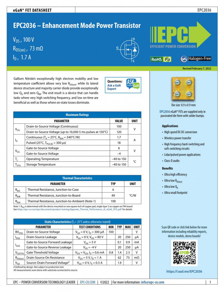 EPC2036 datasheet page 1