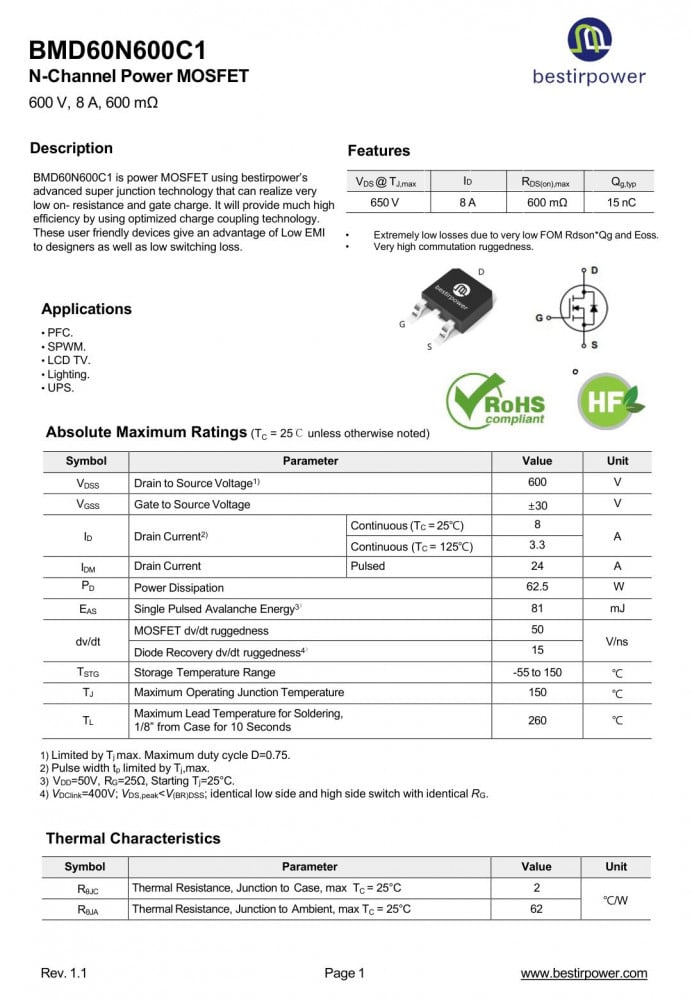 BMD60N600C1 datasheet page 1