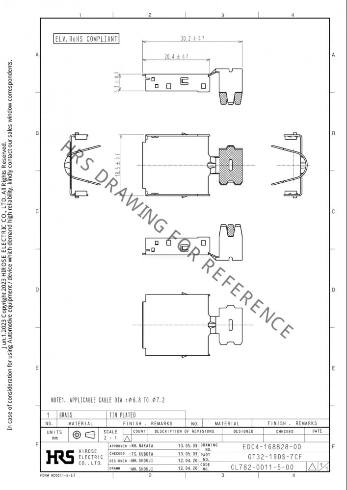 HRS GT32-19DS-7CF technical drawing preview