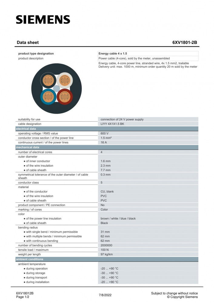 SIEMENS 6XV18012B technical document page 1