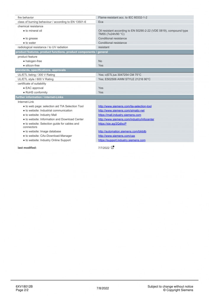 SIEMENS 6XV18012B technical document page 2