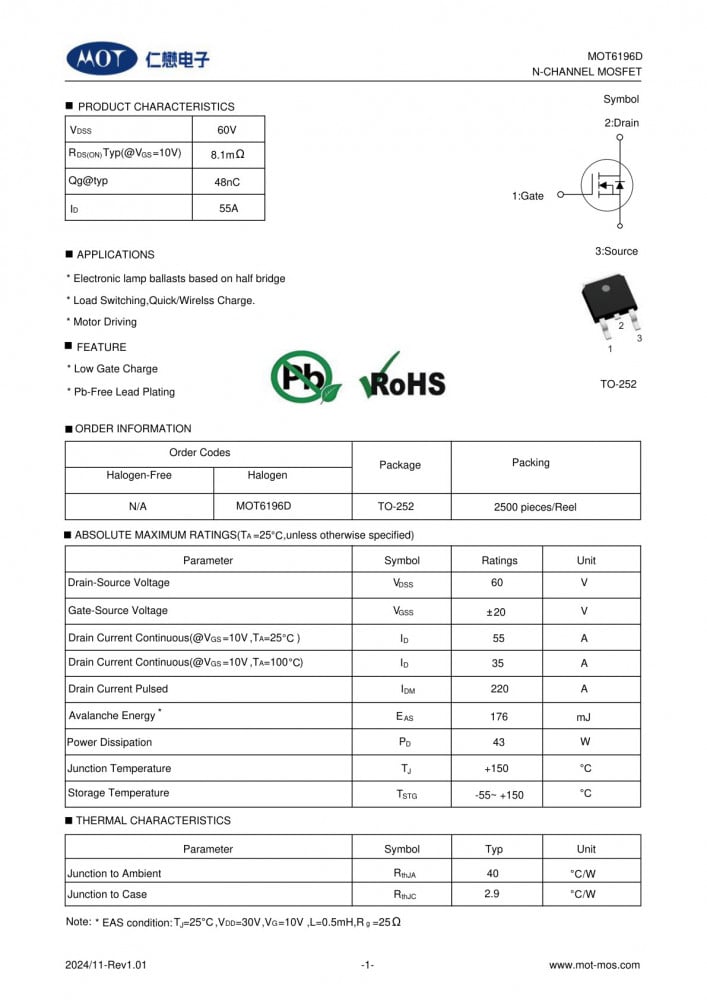 MOT6196D datasheet page 1
