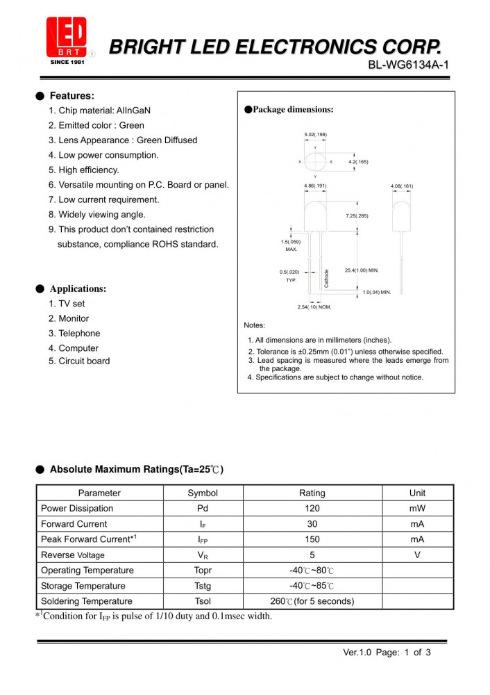 BL-WG6134A-1 technical document page 1
