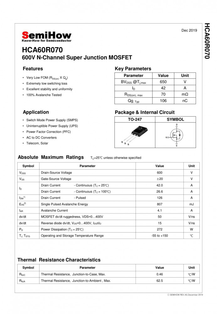 HCA60R070 technical document, page 1