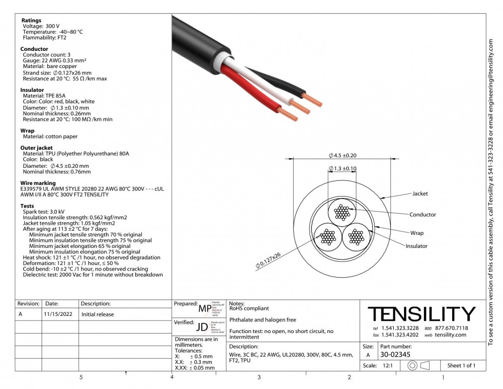 30-02345 cable product specification and drawing