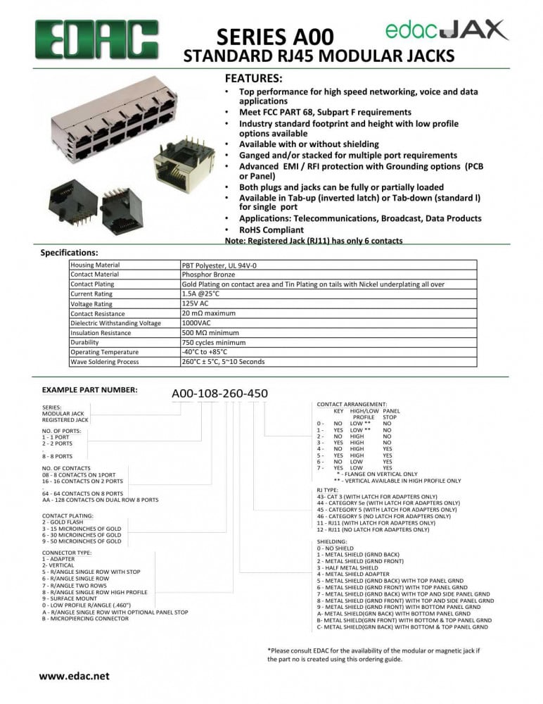 EDAC A00 series product document preview