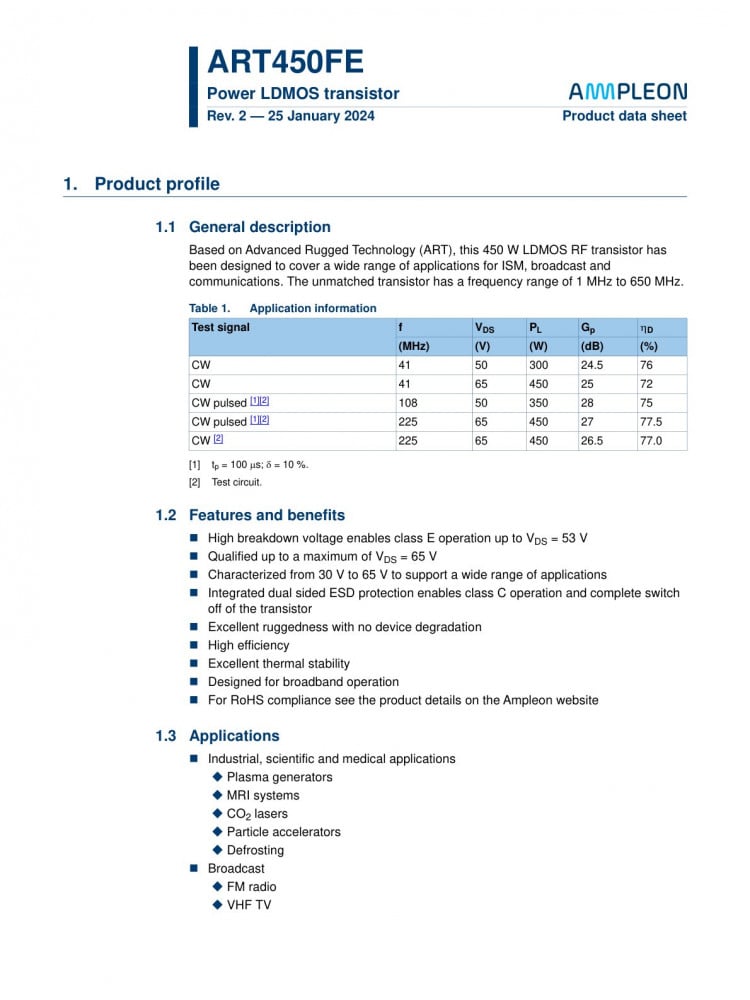 ART450FEU datasheet page 1
