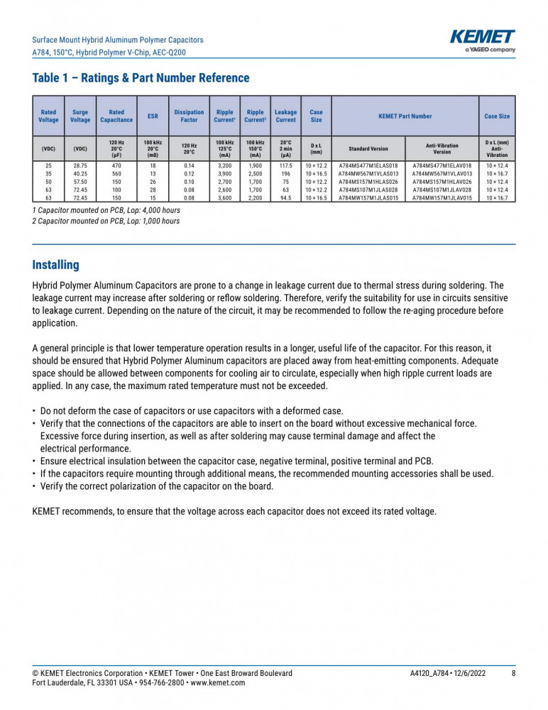 KEMET A784 datasheet page 8