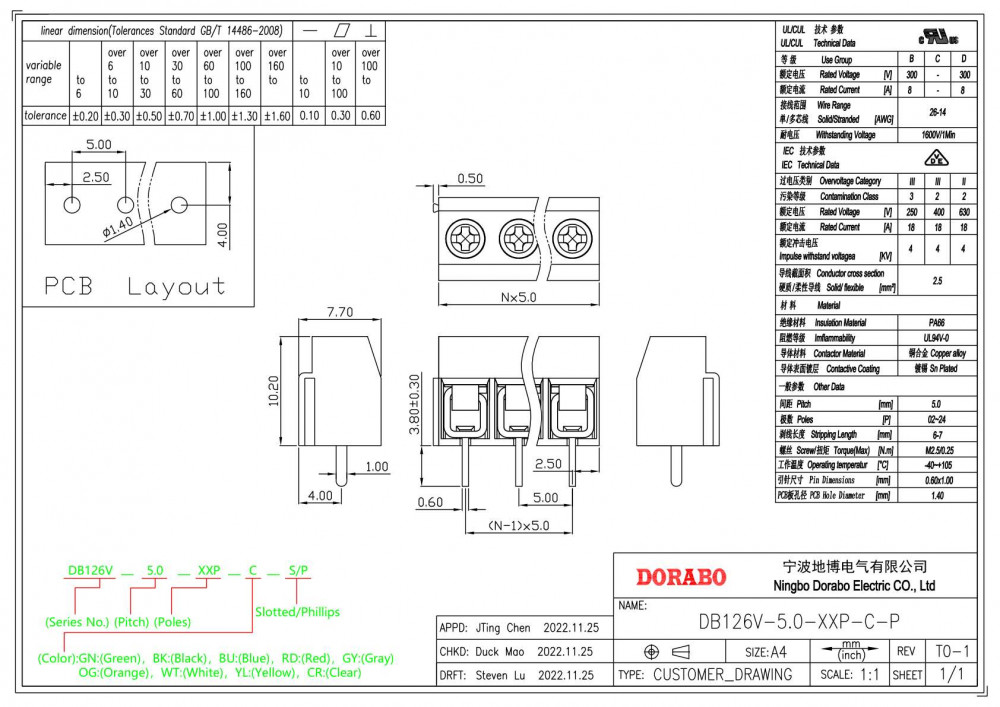 DORABO DB126V series technical drawing preview