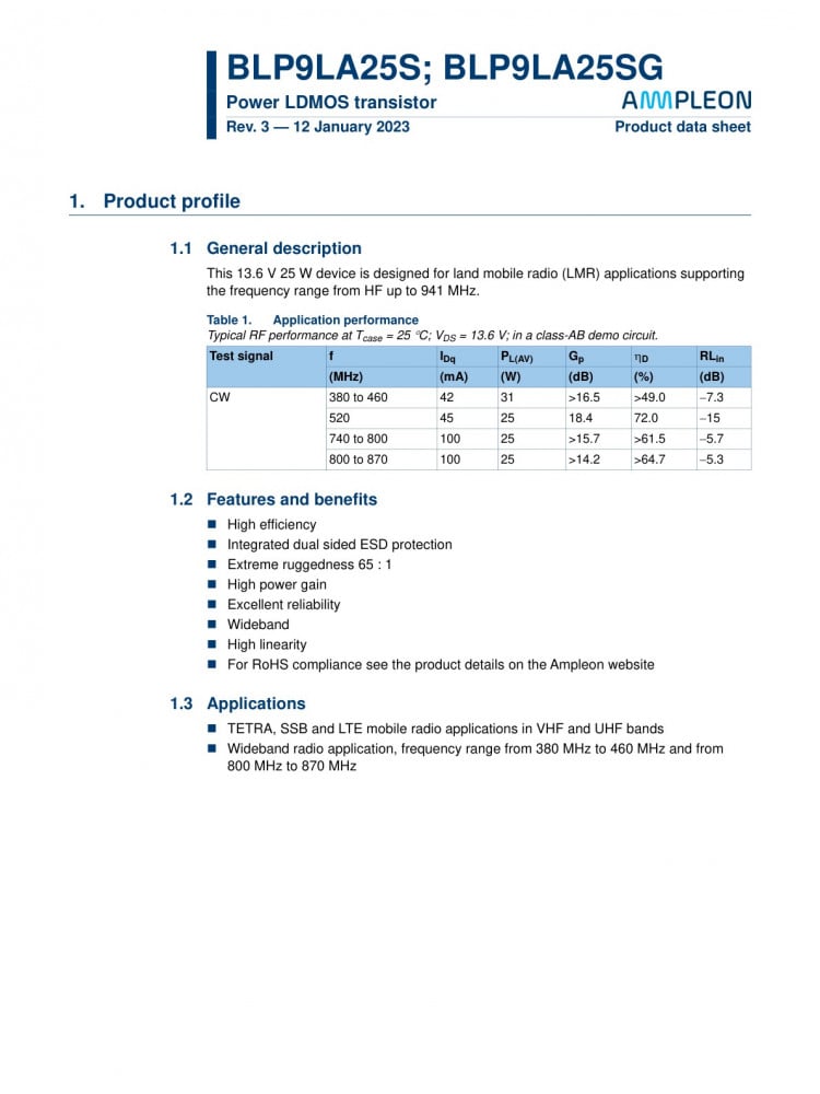 BLP9LA25SXY datasheet page 1