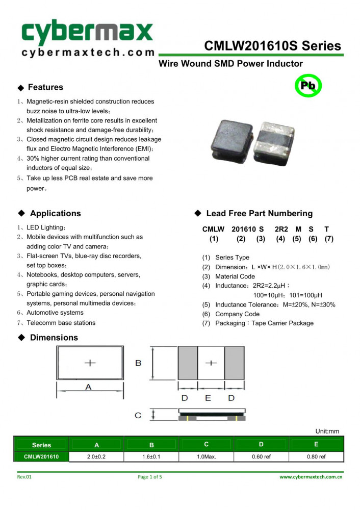 Cybermax CMLW201610 series product features