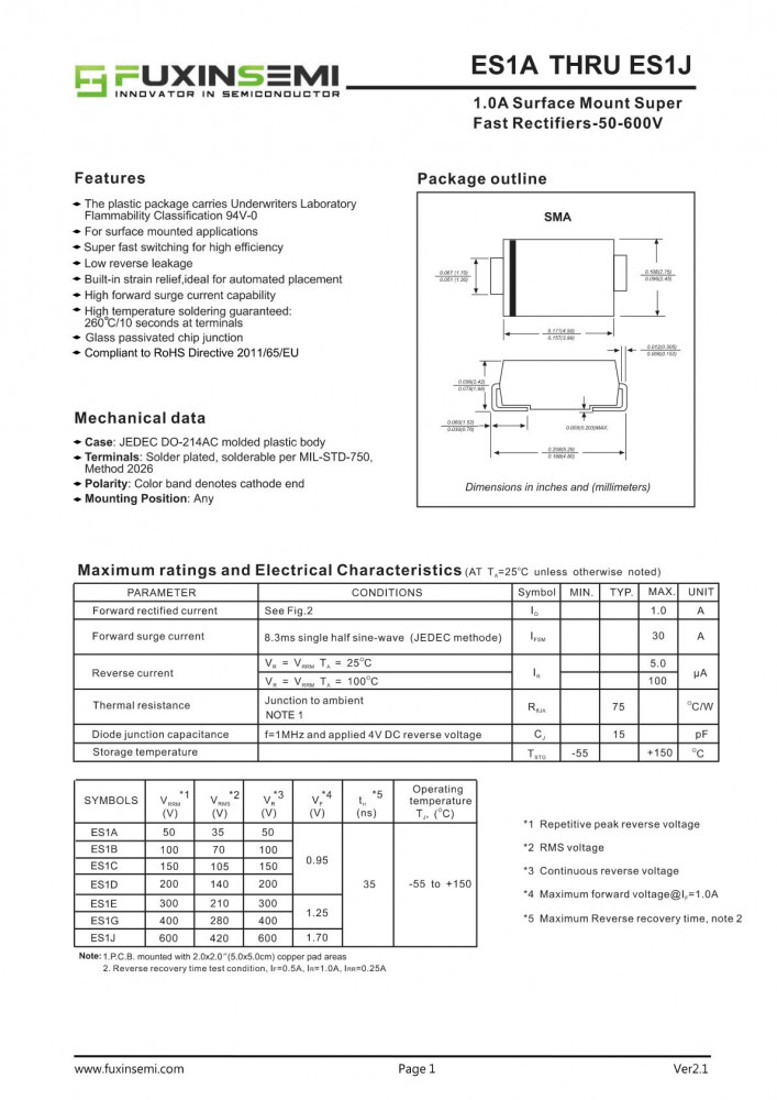 ES1D datasheet page 1