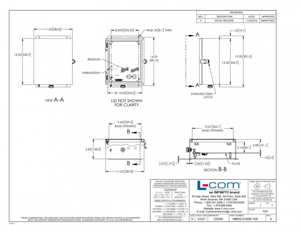 L-com NBSS121006-1H0 mechanical drawing