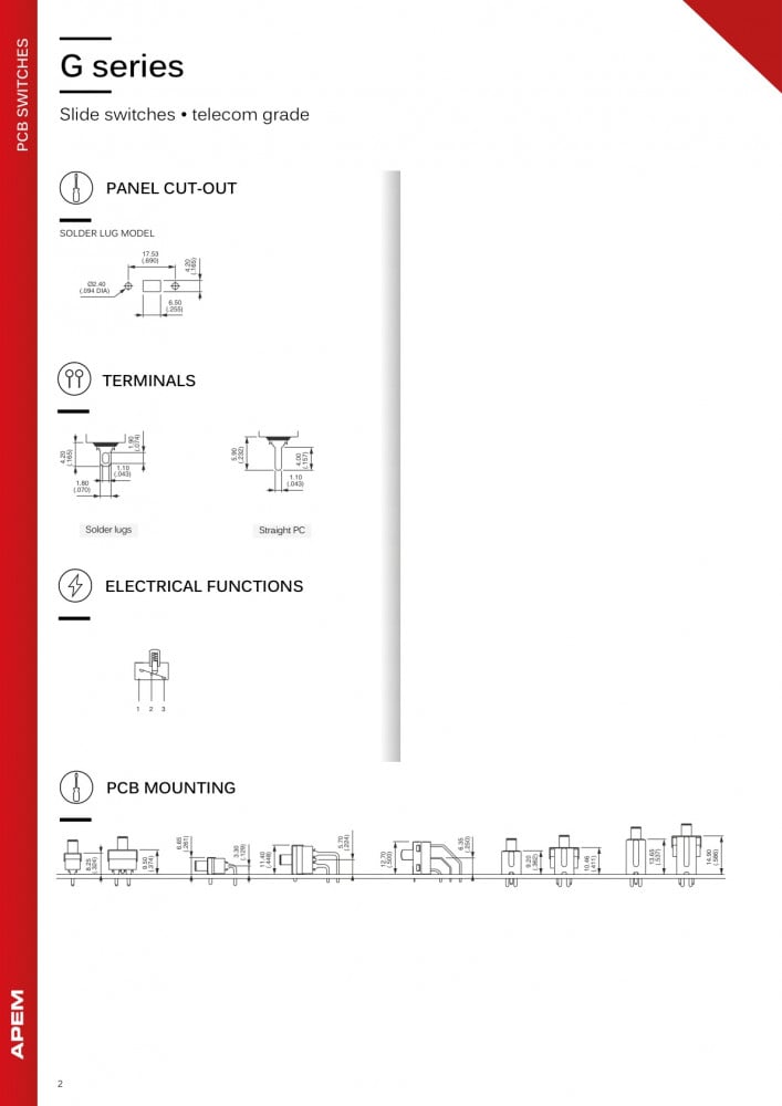 APEM G series datasheet page 2