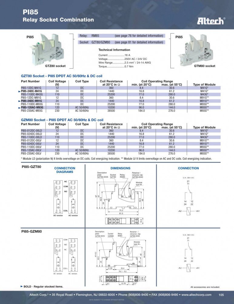 Altech PI85 relay socket combination documentation page 2