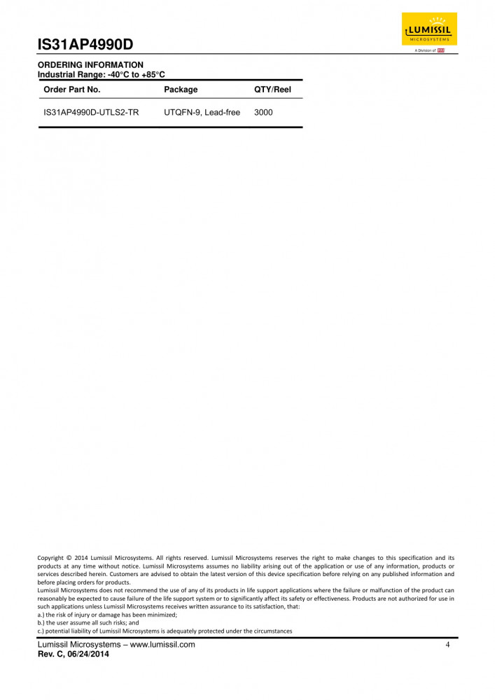 IS31AP4990D datasheet page 4