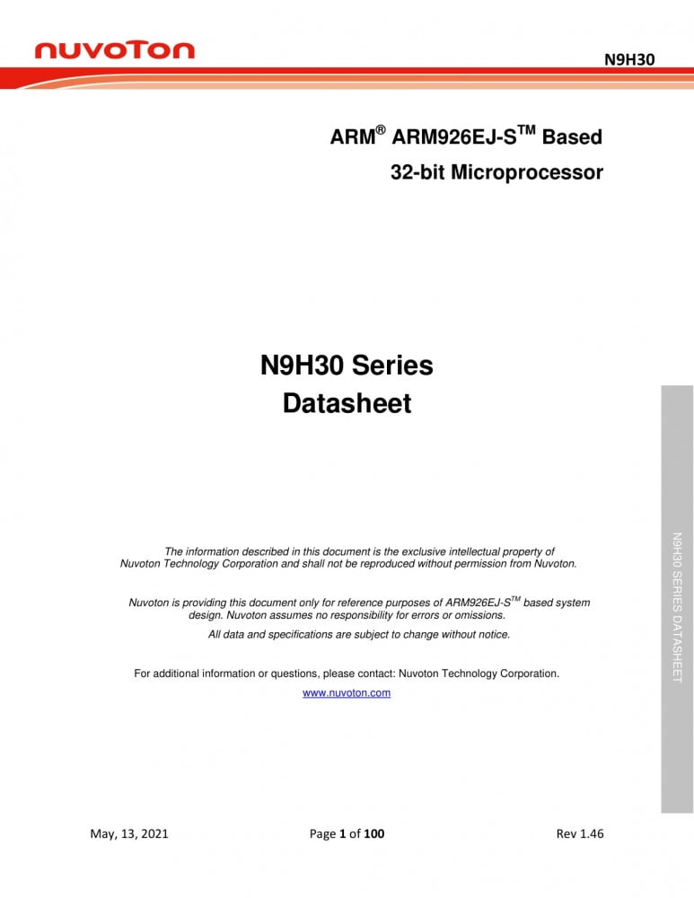 N9H30 datasheet page 1
