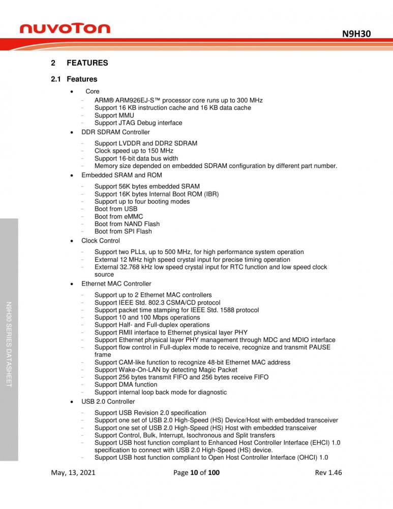 N9H30 datasheet page 10