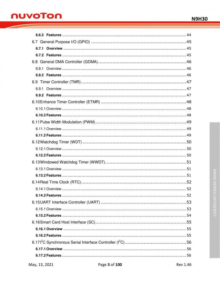 N9H30 datasheet page 3
