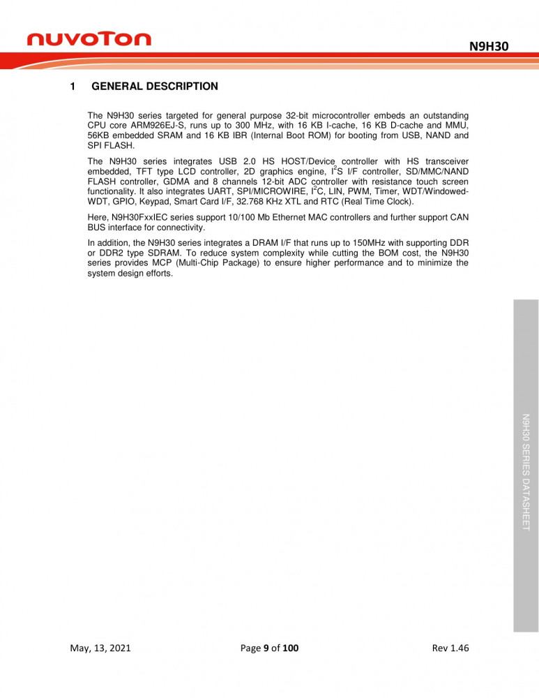 N9H30 datasheet page 9