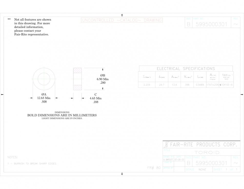 Fair-Rite 5995000301 technical drawing