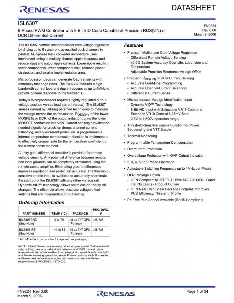 ISL6307 datasheet page 1