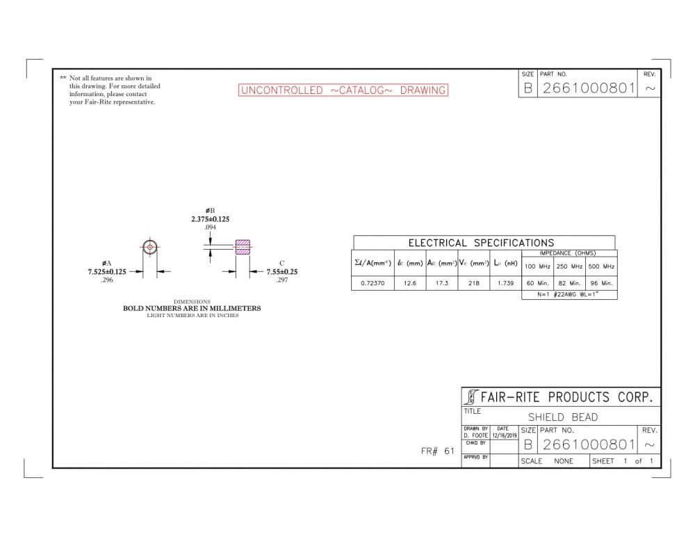 Fair-Rite 2661000801 technical document preview
