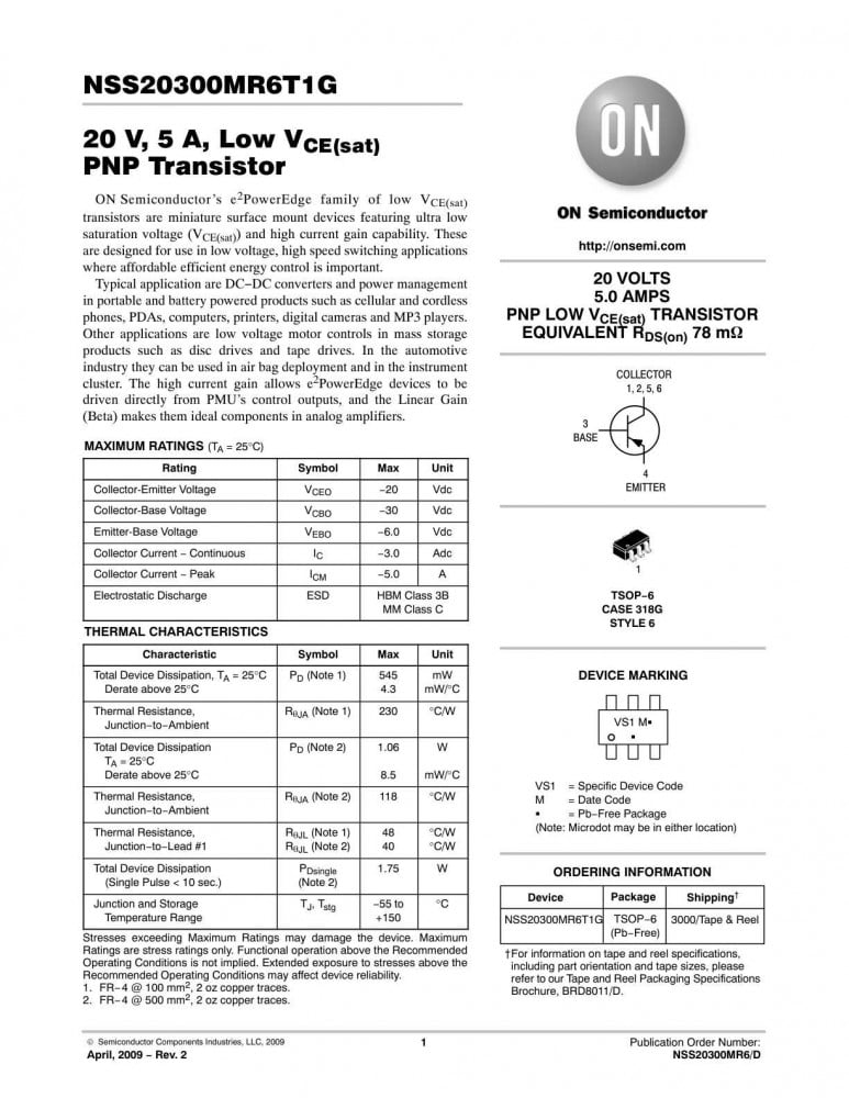 NSS20300MR6T1G datasheet page 1