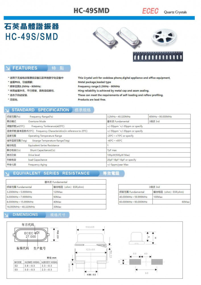 C20000J151 HC-49S/SMD technical document page