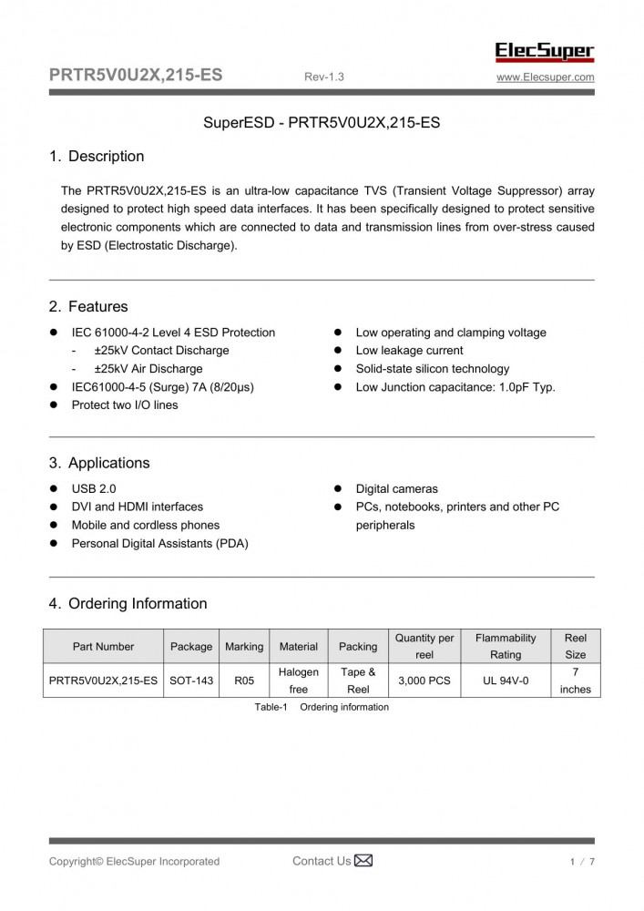 PRTR5V0U2X,215-ES datasheet page 1