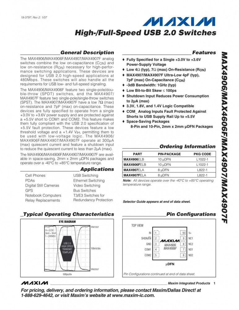 MAX4906FELB datasheet page 1