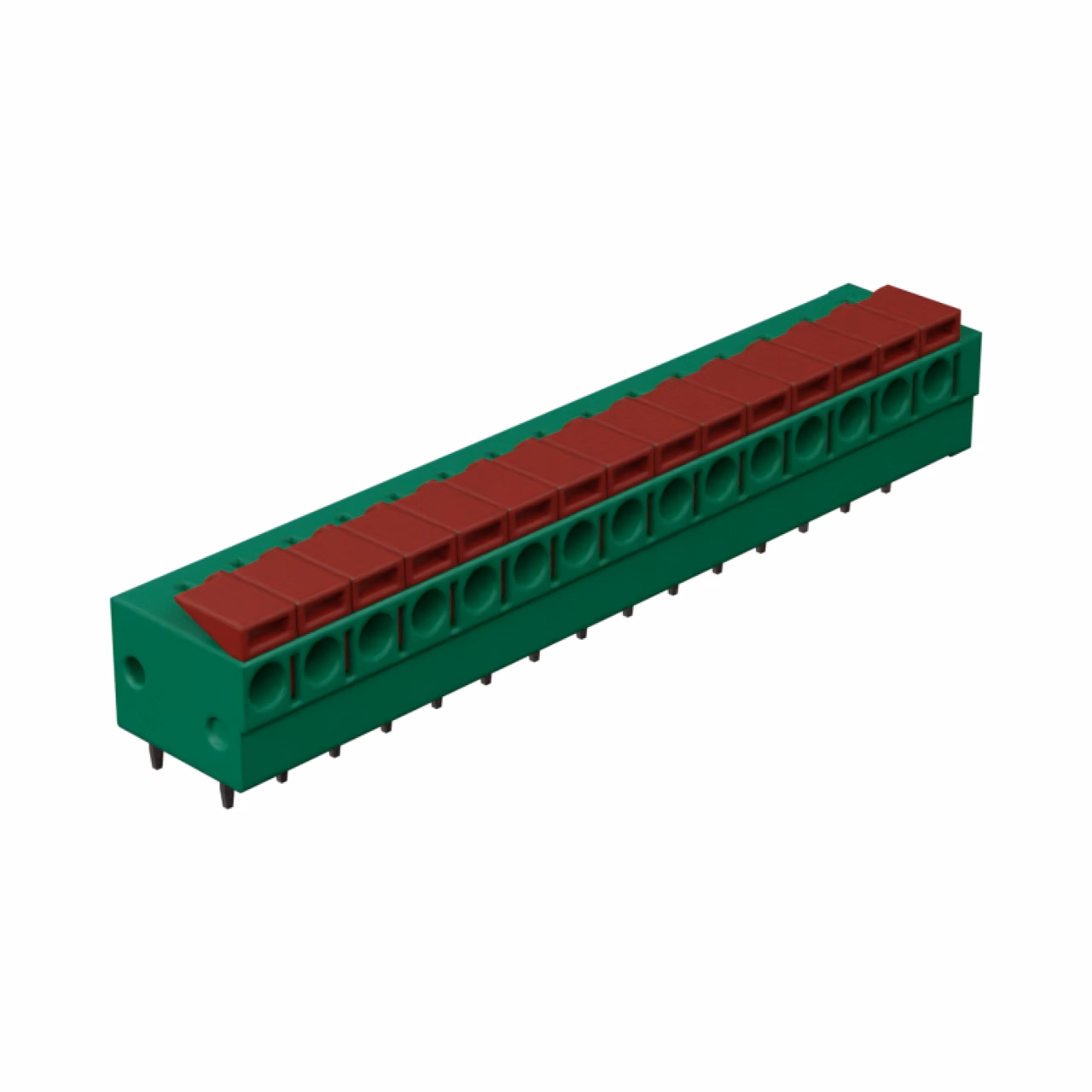 5.00mm Pitch, Eurostyle Fixed-Mount Push-Button Terminal Block, Horizontal, 10A, 22-14 AWG, Green, 15 Circuits for sale