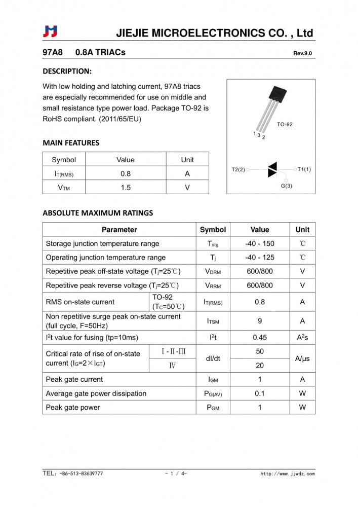 97A8 datasheet page 1