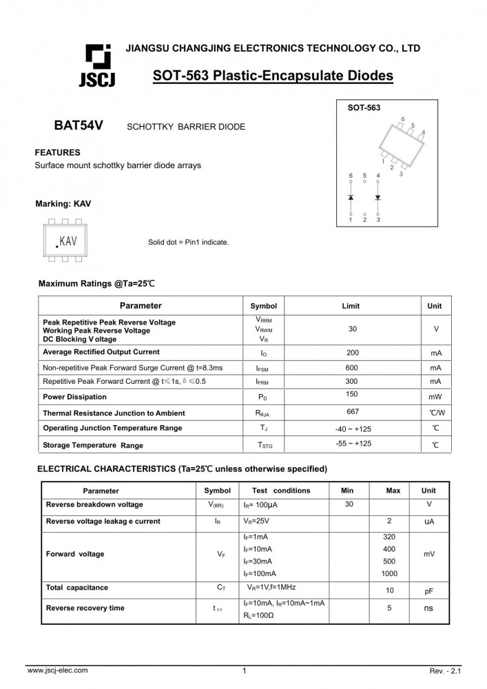 BAT54V datasheet page 1