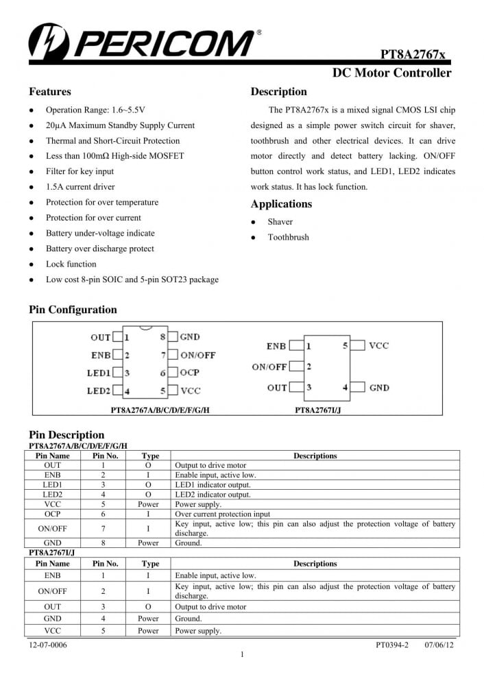 PT8A2767FWEX datasheet page 1
