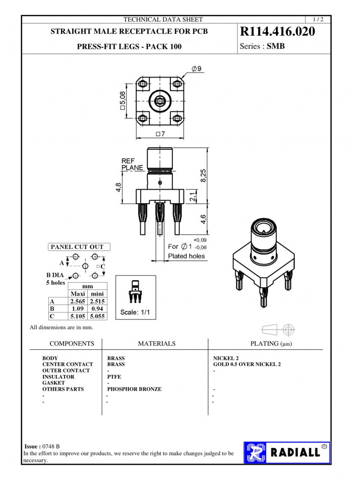 Radiall R114416020 technical document page 1