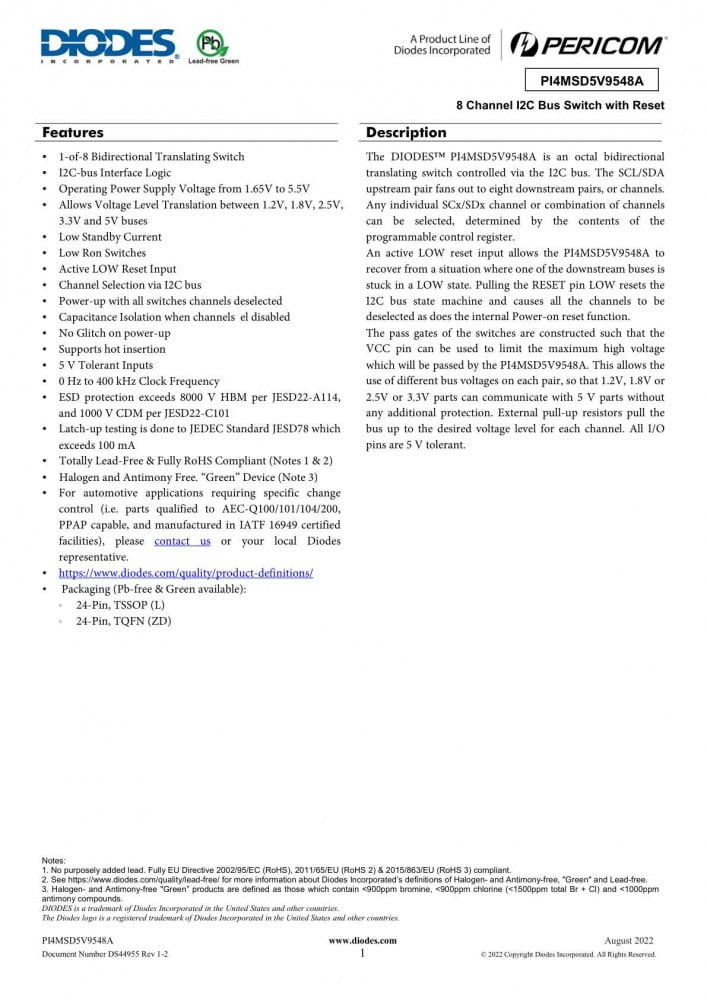 PI4MSD5V9548ALEX datasheet page 1