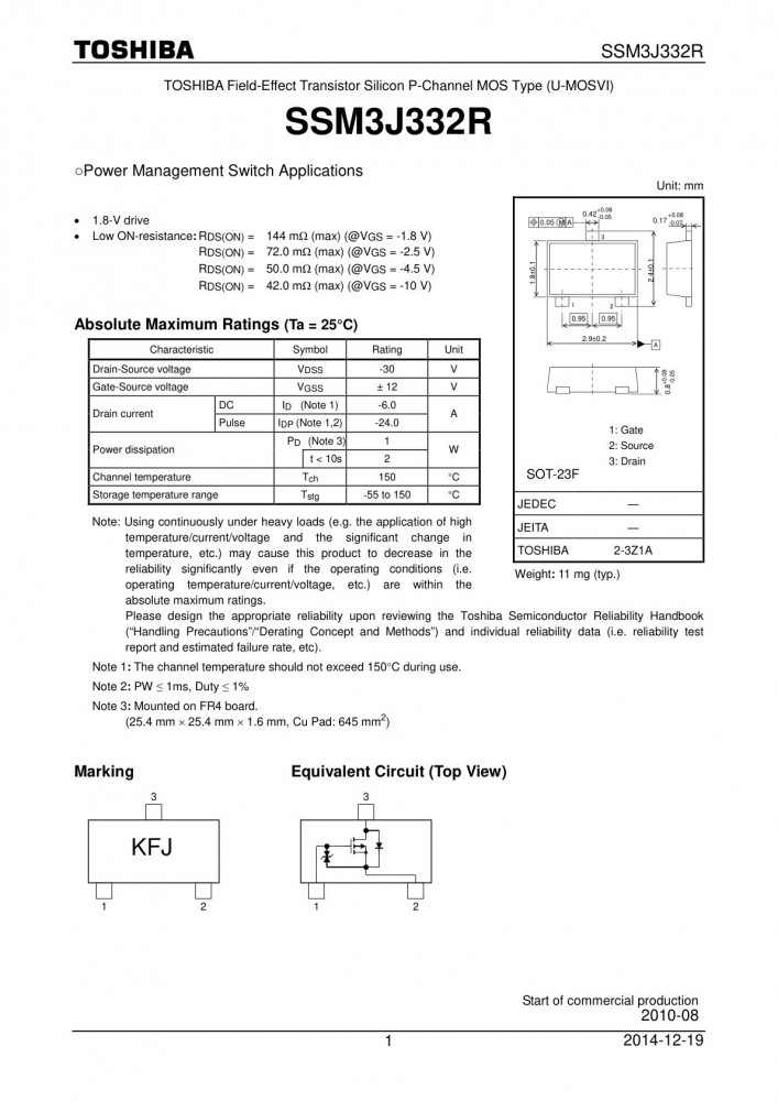 SSM3J332R,LF datasheet page 1
