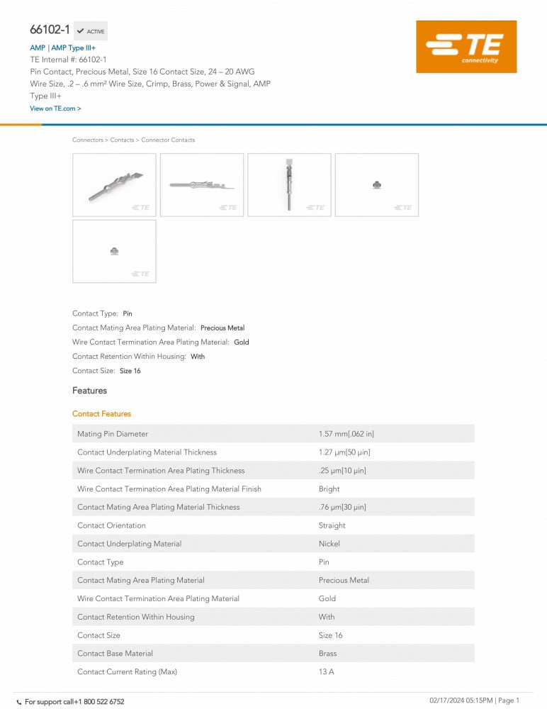 TE Connectivity 66102-1 technical document page 1