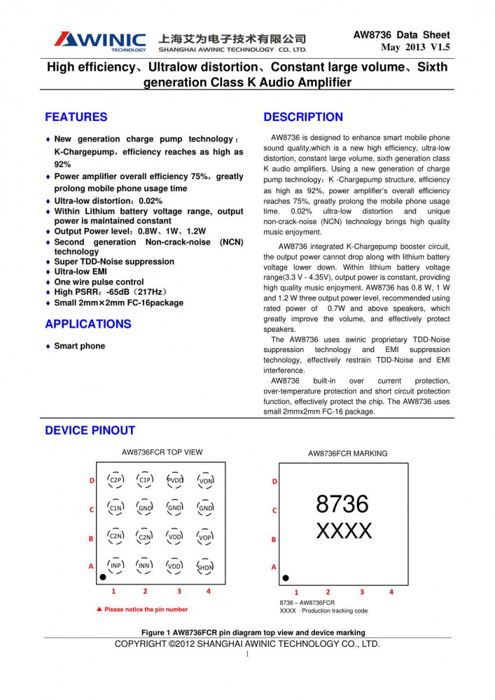 AW8736FCR datasheet page 1