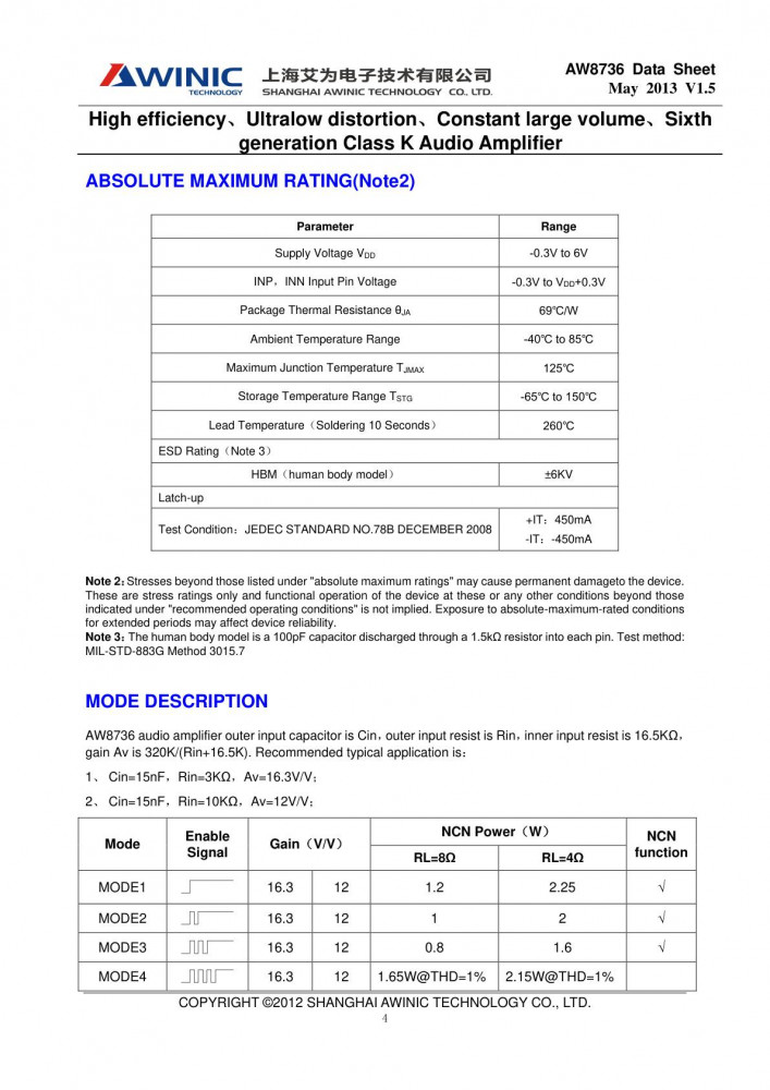 AW8736FCR datasheet page 4