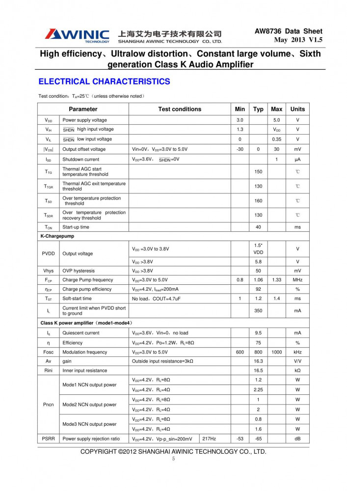 AW8736FCR datasheet page 5