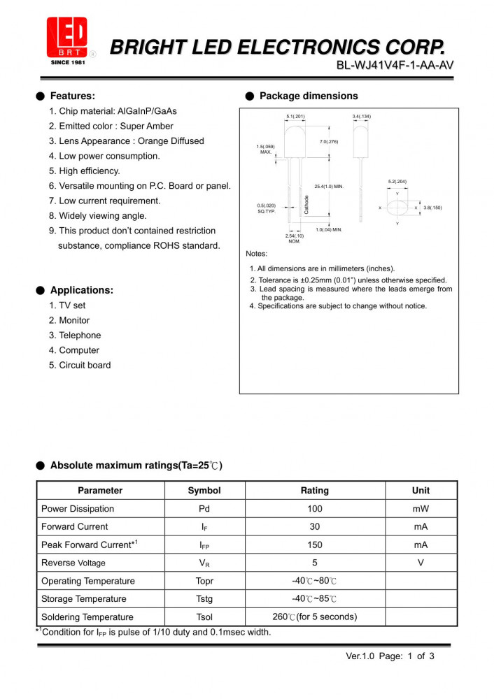 BL-WJ41V4F-1-AA-AV datasheet page 1