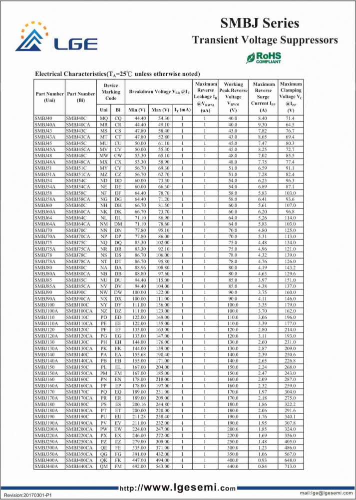 LGE SMBJ26A datasheet page 3