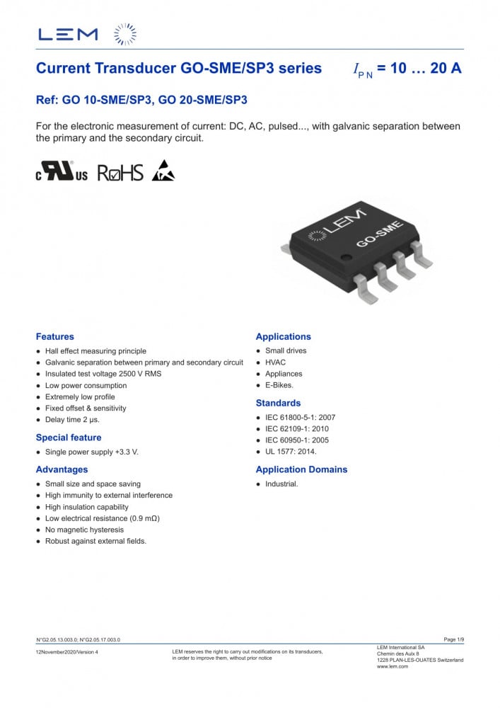 GO 20 SME/SP3 datasheet page 1