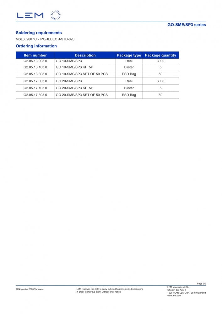 GO 20 SME/SP3 datasheet page 9